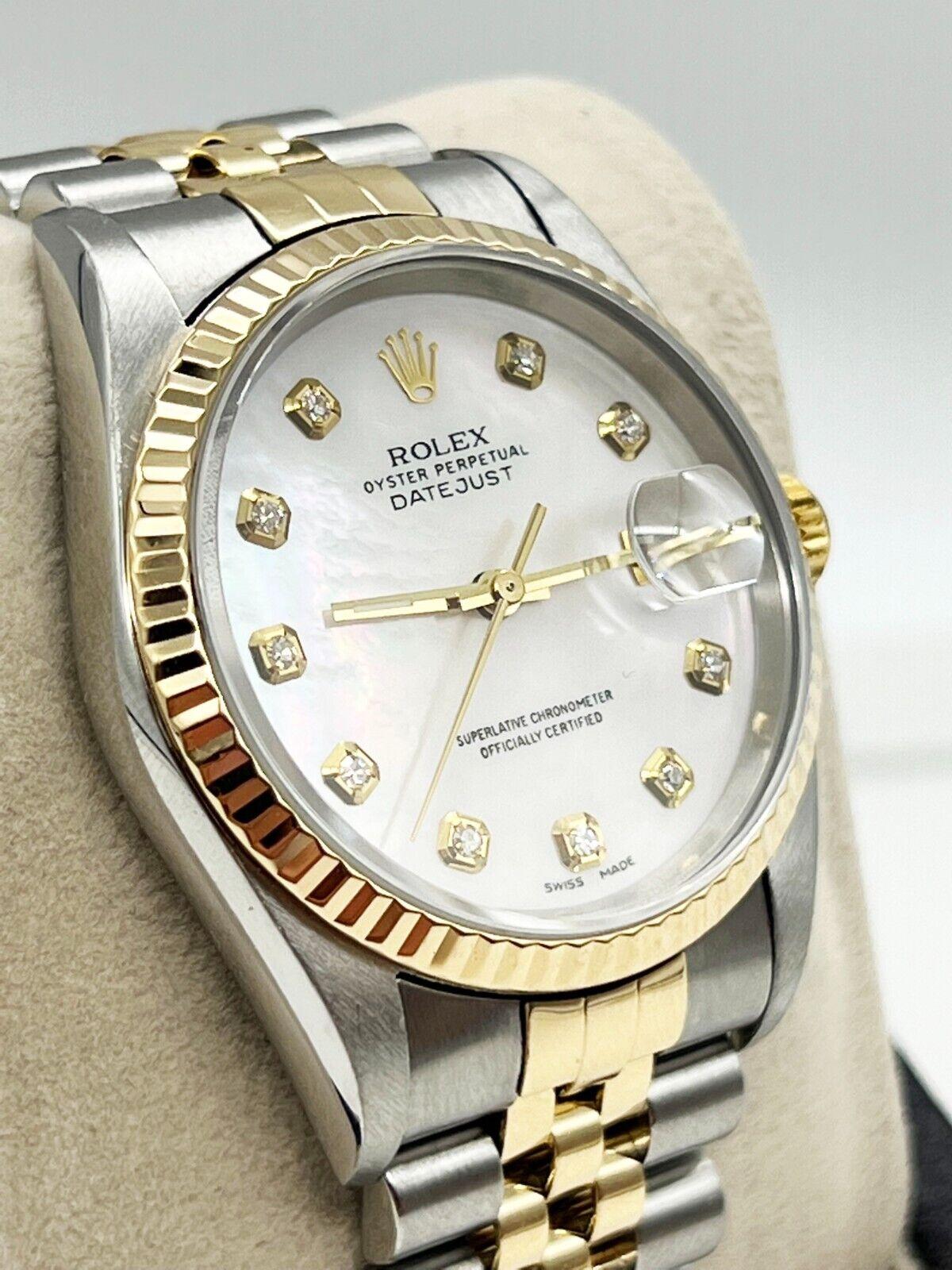 Rolex 16233 Datejust MOP Diamond Dial 18K Yellow Gold Stainless Steel For Sale at 1stDibs