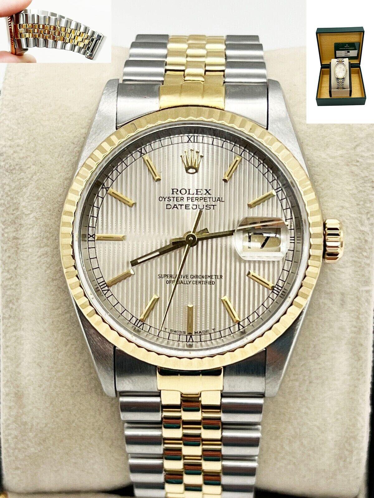 Rolex 16233 Datejust Tapestry Dial 18K Yellow Gold Steel Box Service Paper For Sale at 1stDibs ...