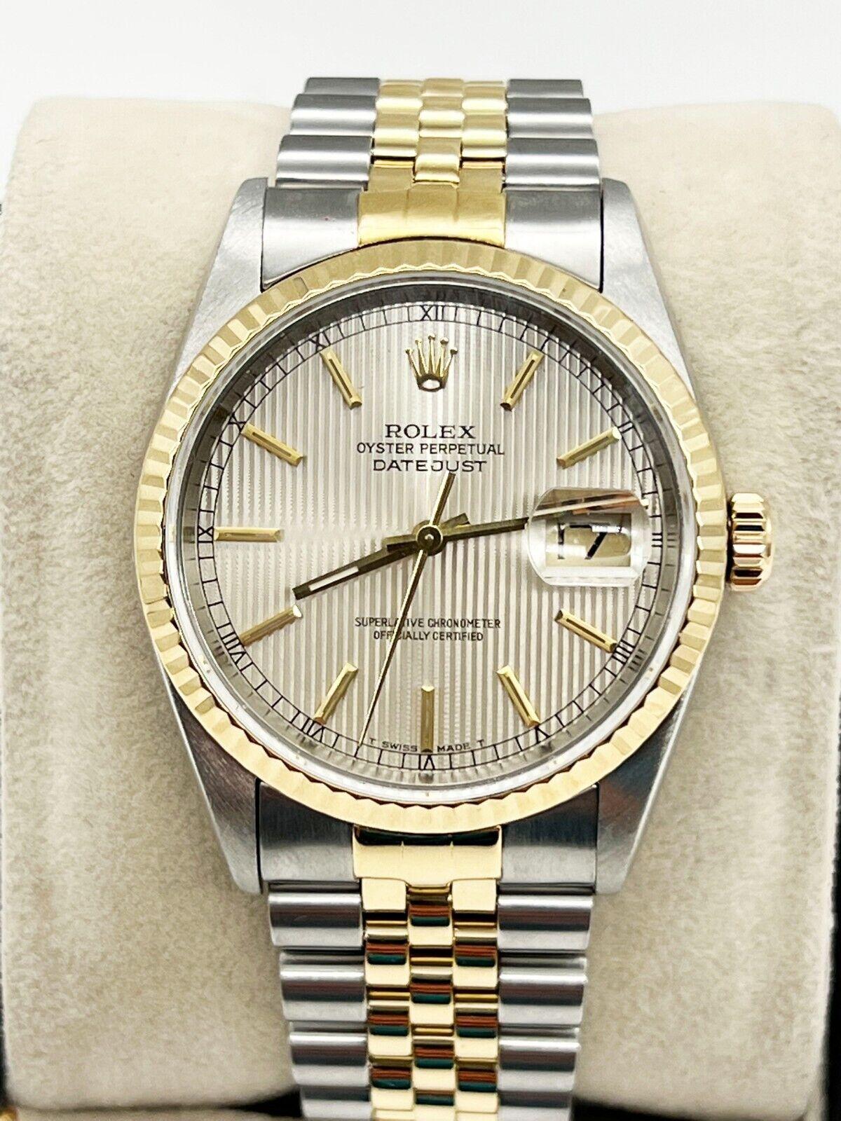Rolex 16233 Datejust Tapestry Dial 18K Yellow Gold Steel Box Service Paper For Sale at 1stDibs ...