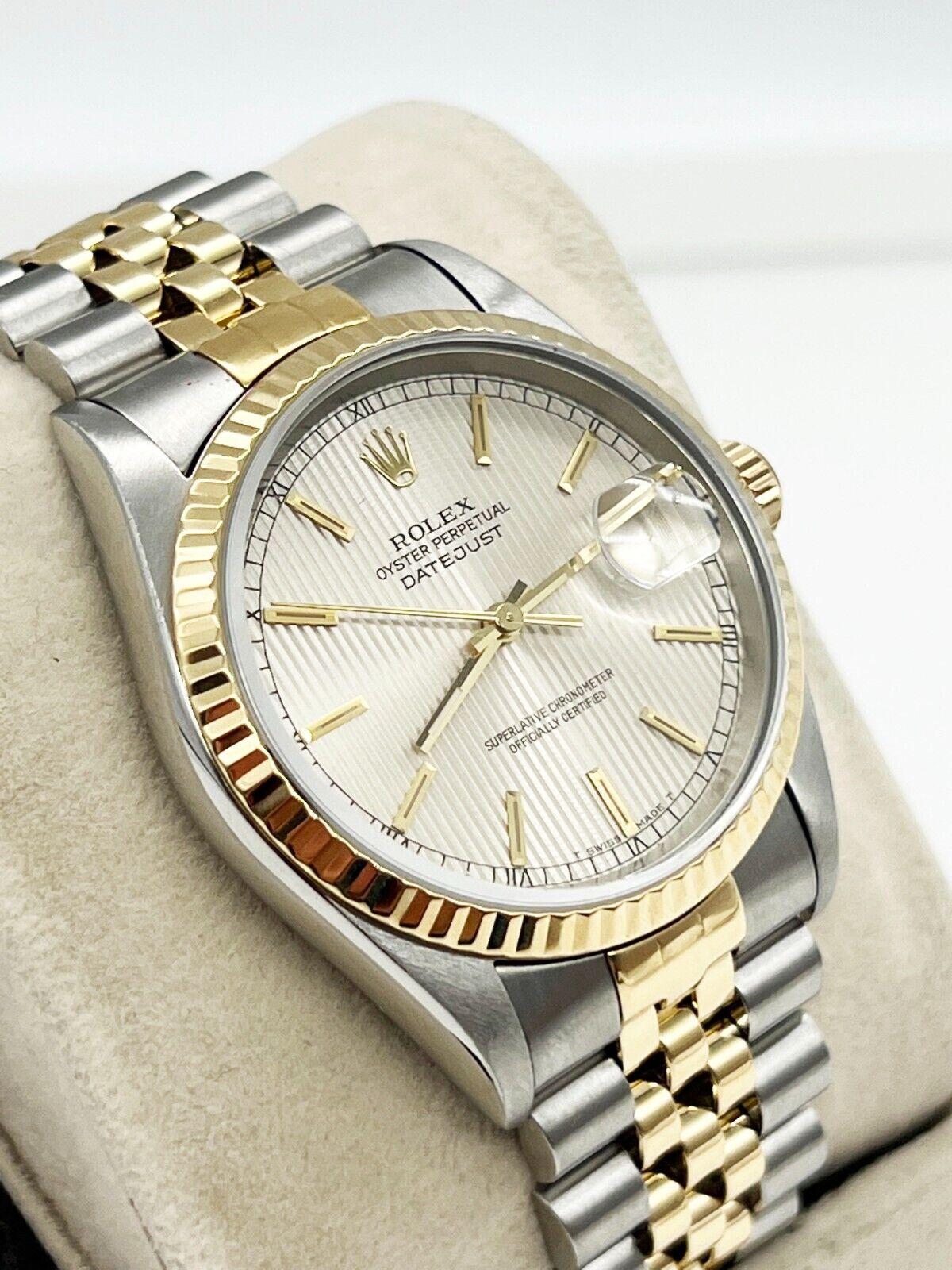 Rolex 16233 Datejust Tapestry Dial 18K Yellow Gold Steel Box Service ...