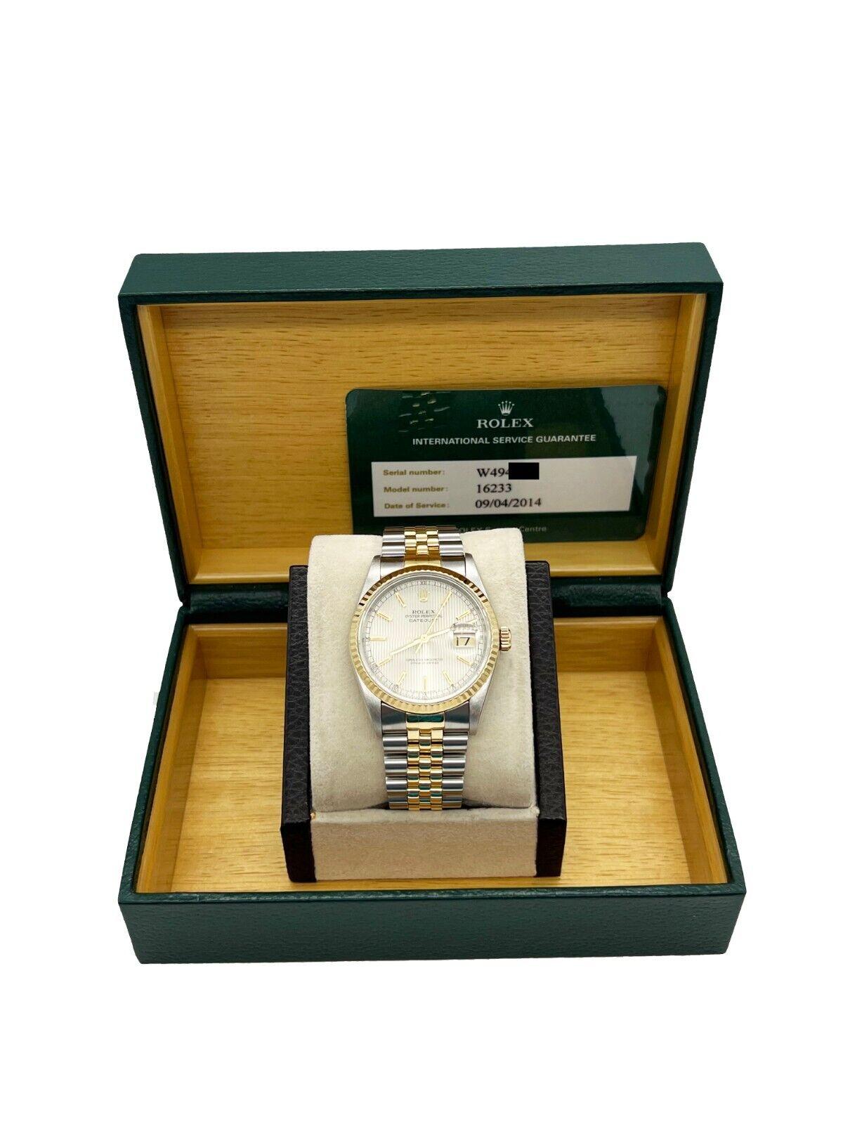 Rolex 16233 Datejust Tapestry Dial 18K Yellow Gold Steel Box Service ...