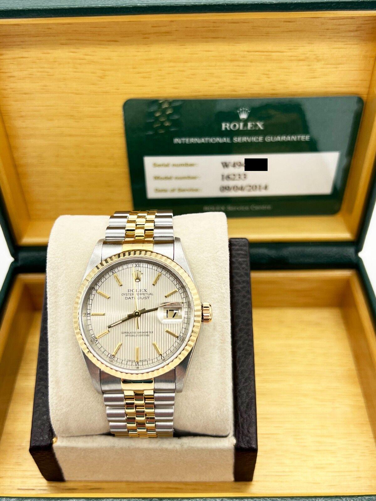 Rolex 16233 Datejust Tapestry Dial 18K Yellow Gold Steel Box Service ...
