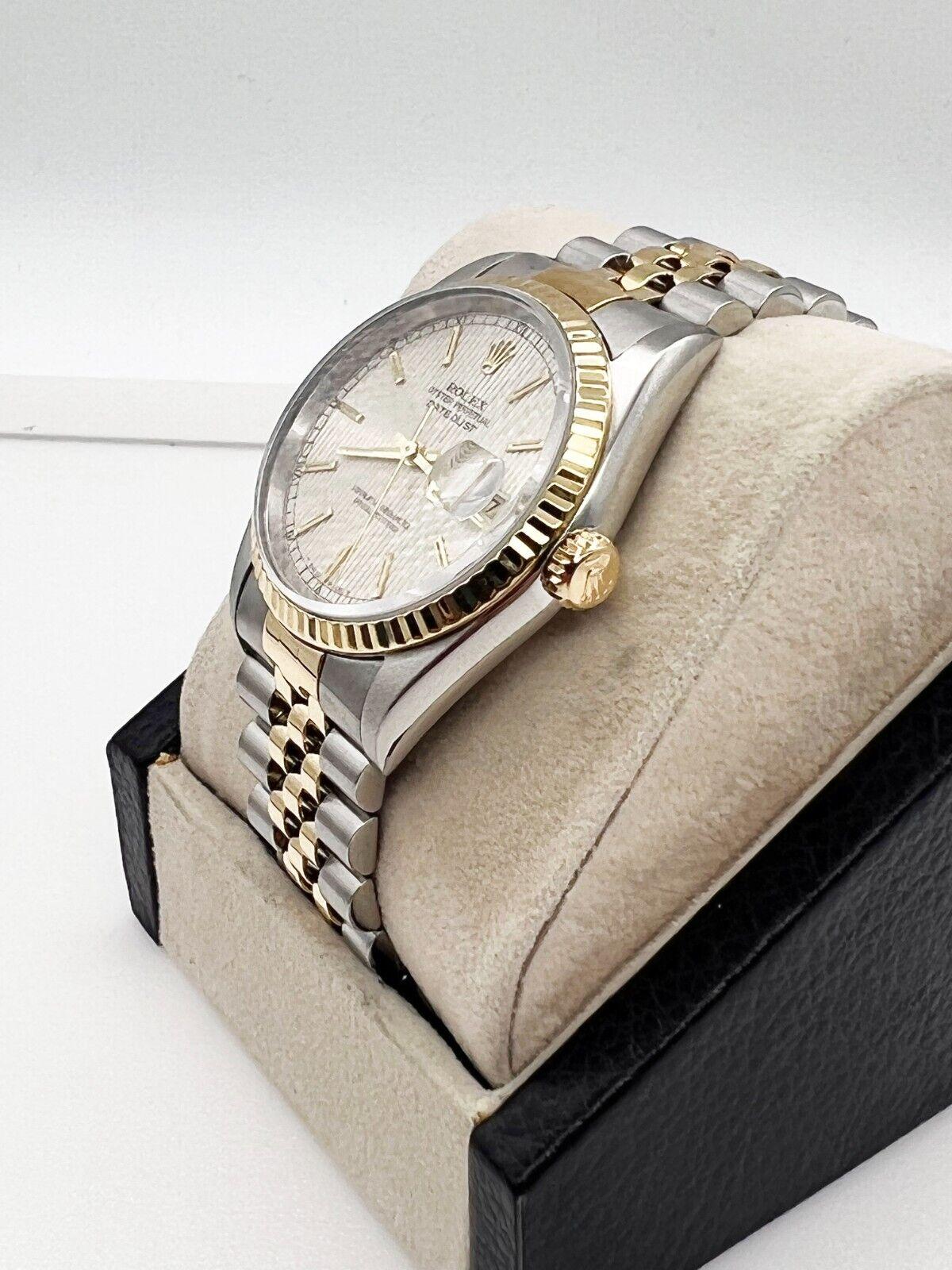 Rolex 16233 Datejust Tapestry Dial 18K Yellow Gold Steel Box Service ...