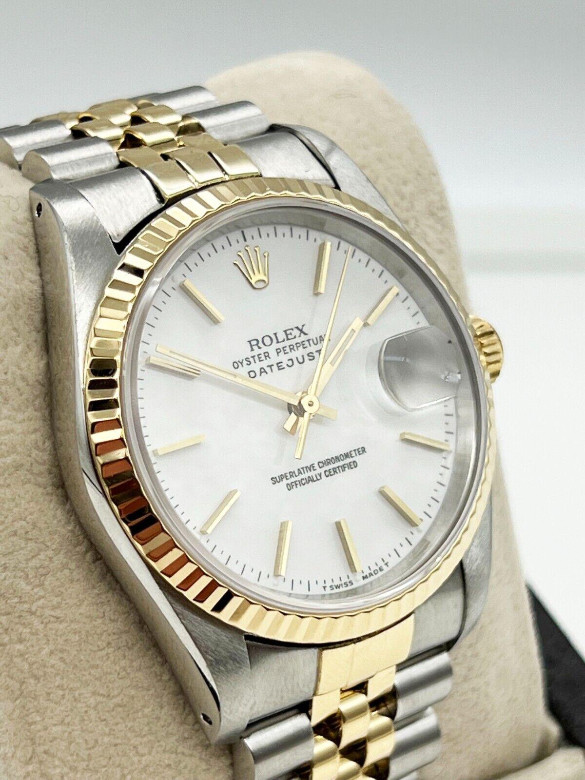 Rolex 16233 Datejust White Index Dial 18Karat Yellow Gold Stainless ...