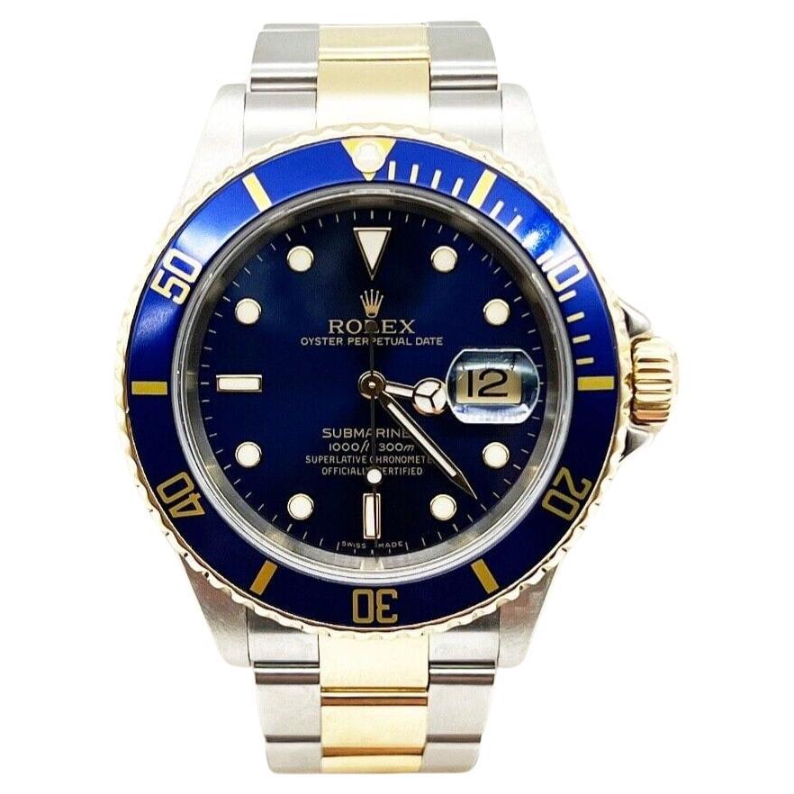 Rolex Submariner 16613 Blue Dial 18K Yellow Gold Stainless Steel Box ...