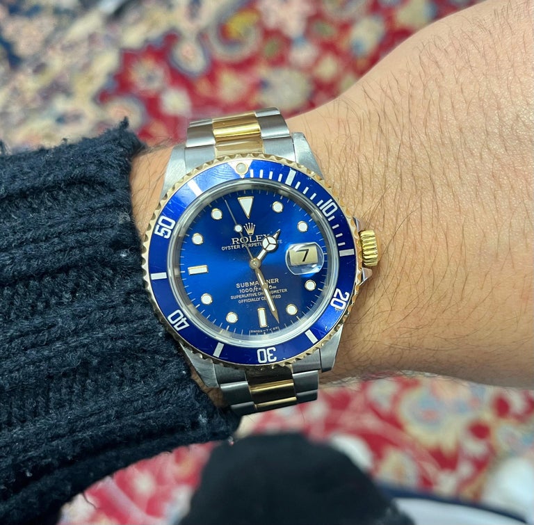 Rolex 16613 Two Tone Submariner Blue Face with Original Box at 1stDibs