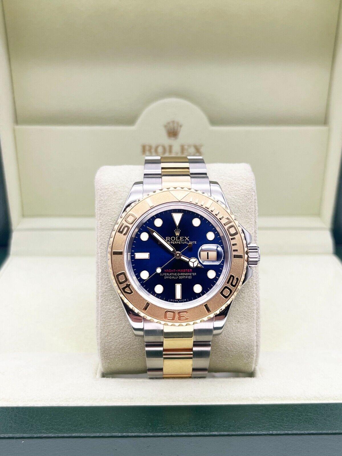 Rolex 16623 Yacht Master Blue Dial 18K Yellow Gold Stainless Steel Box ...