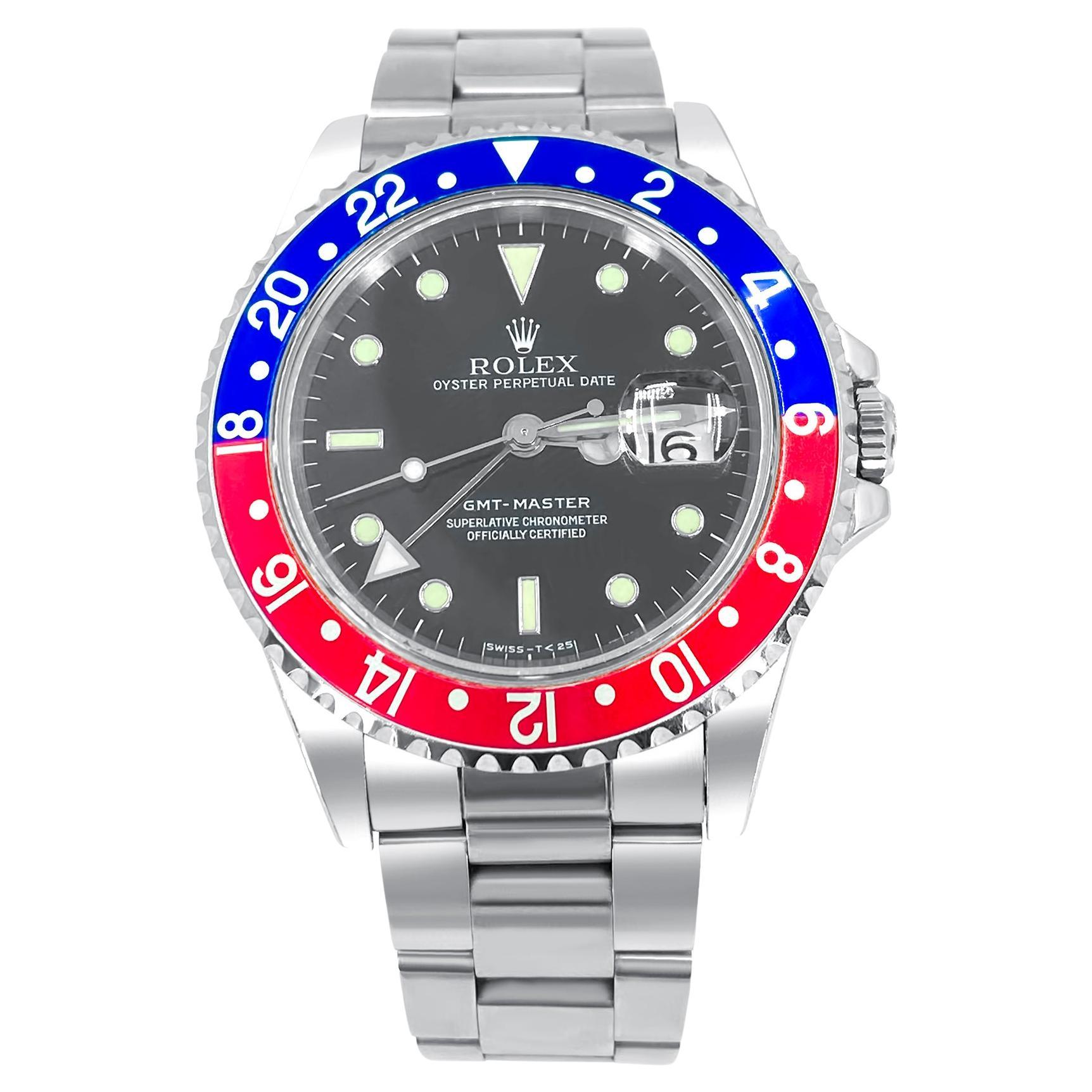 Rolex 16700 GMT Master "Pepsi" Stainless Steel Black Dial Watch For ...