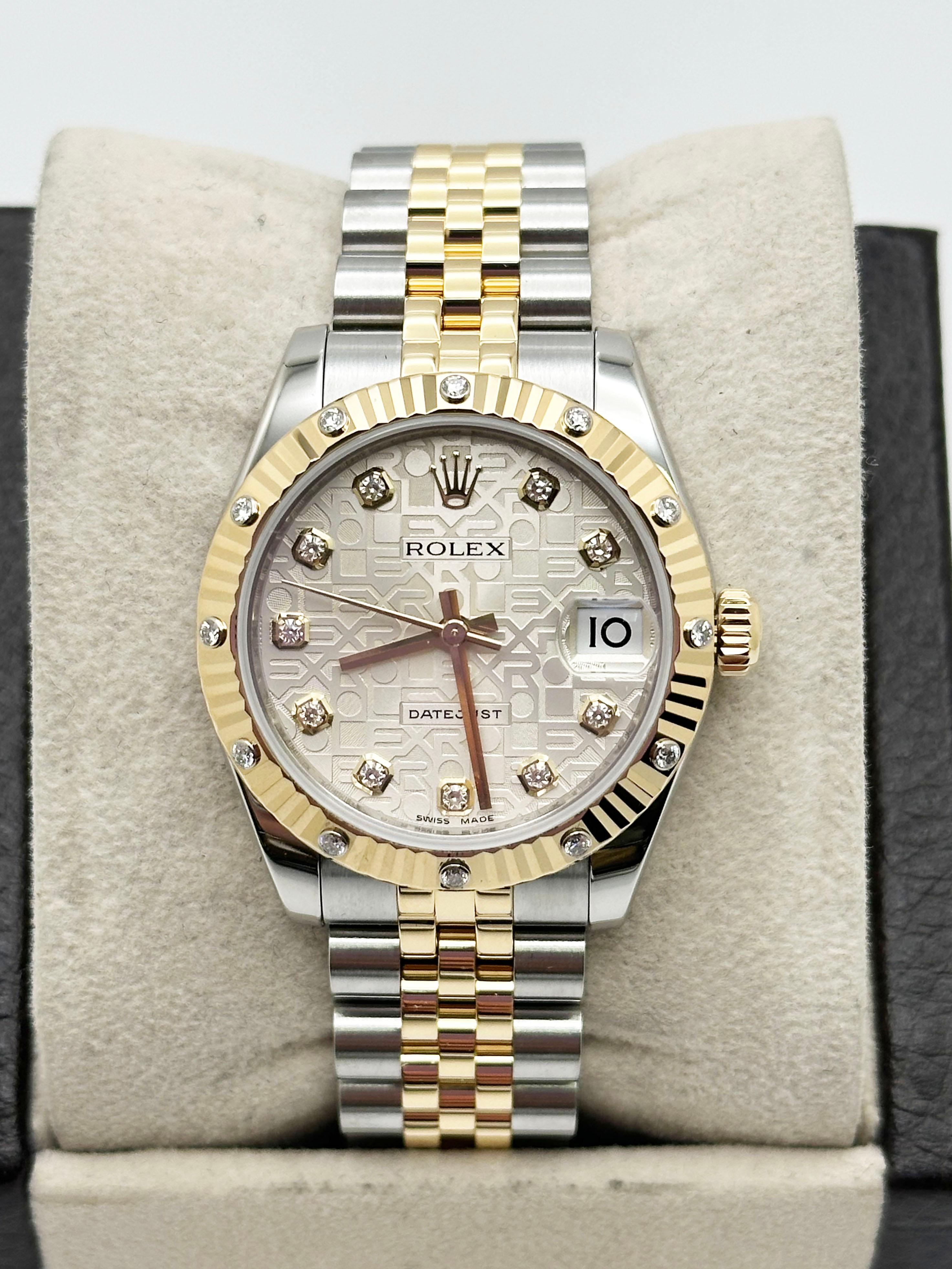 Rolex 178313 Datejust Midsize 31mm Diamond 18K Yellow Gold Steel Box ...