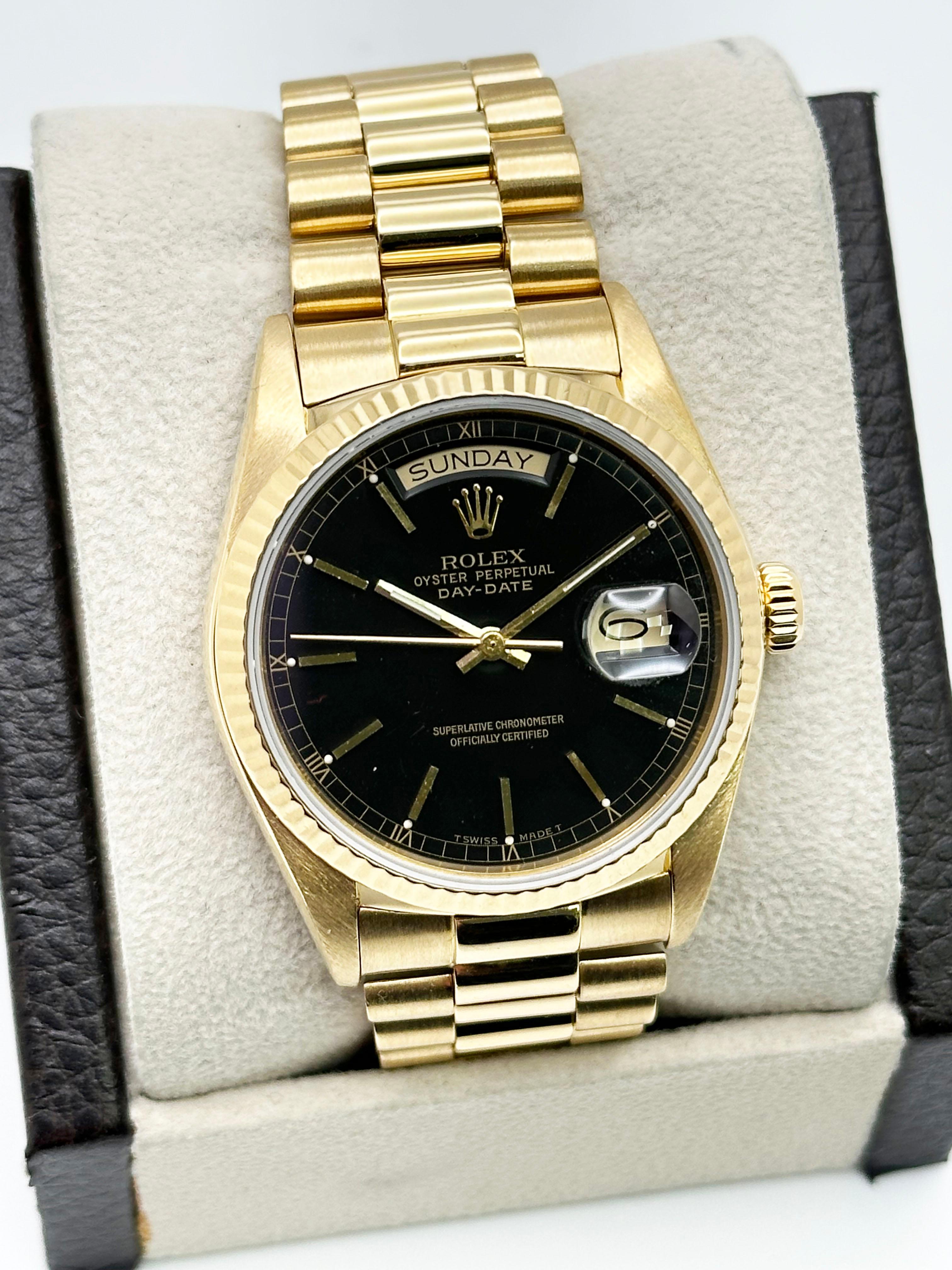 Rolex 18038 President Day Date Black Dial 18K Yellow Gold For Sale at ...