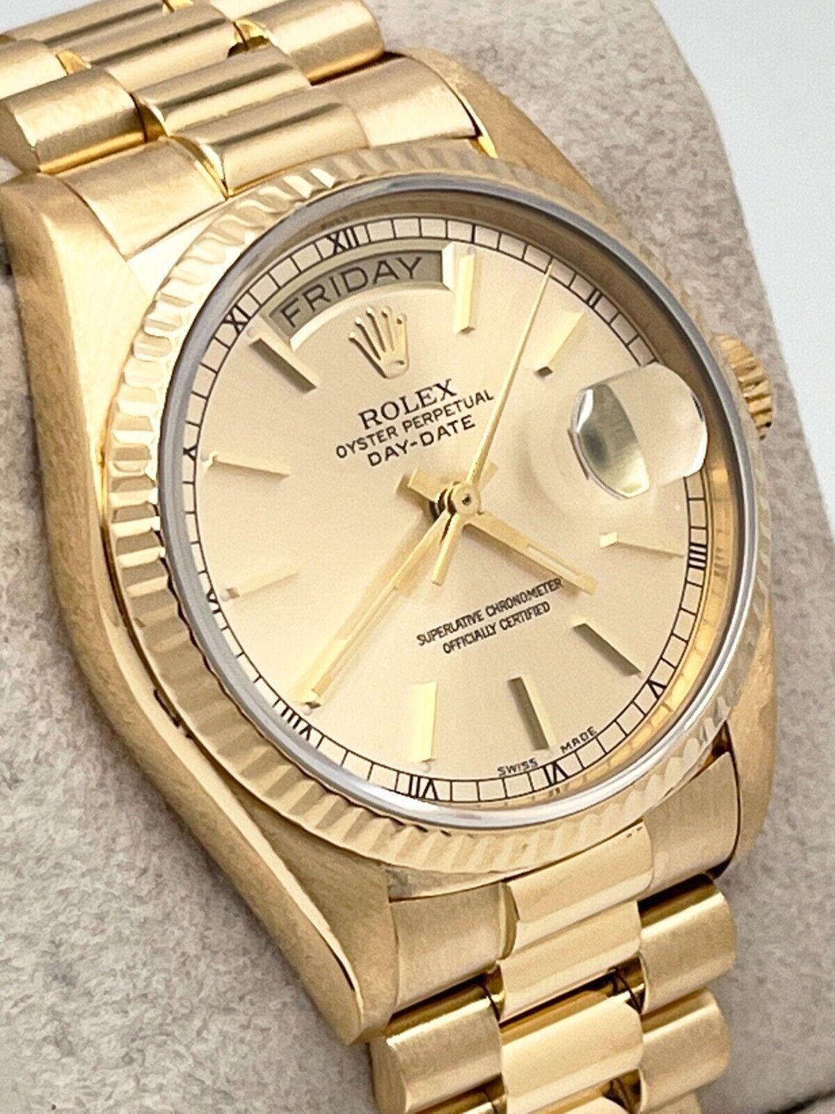 Rolex 18038 President Day Date Champagne Dial 18K Yellow Gold For Sale ...