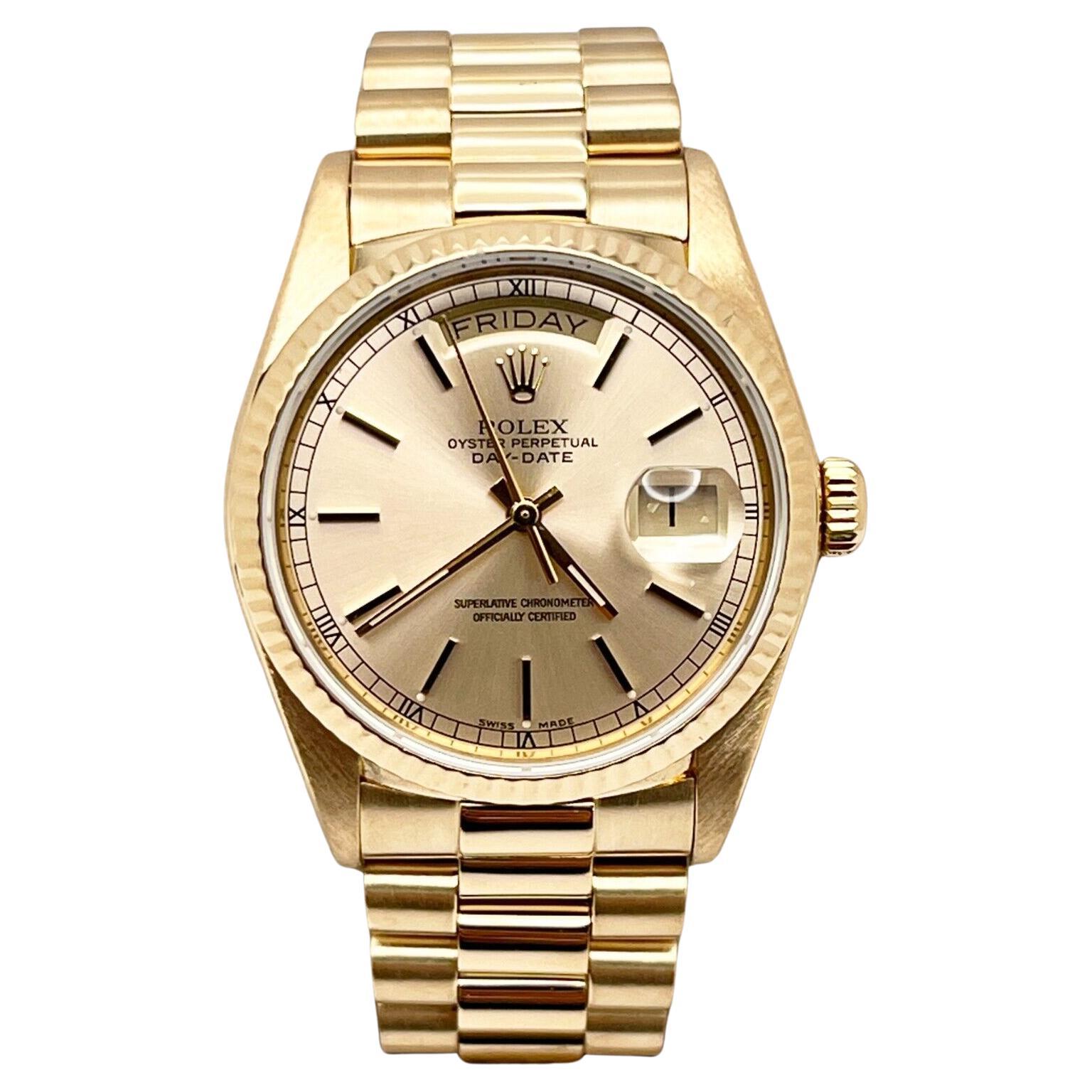 Rolex 18038 President Day Date Champagne Dial 18K Yellow Gold For Sale ...