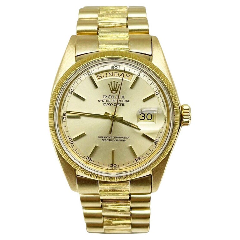 Rolex 1807 President Day Date Champagne Dial Bark Finish 18K Yellow ...