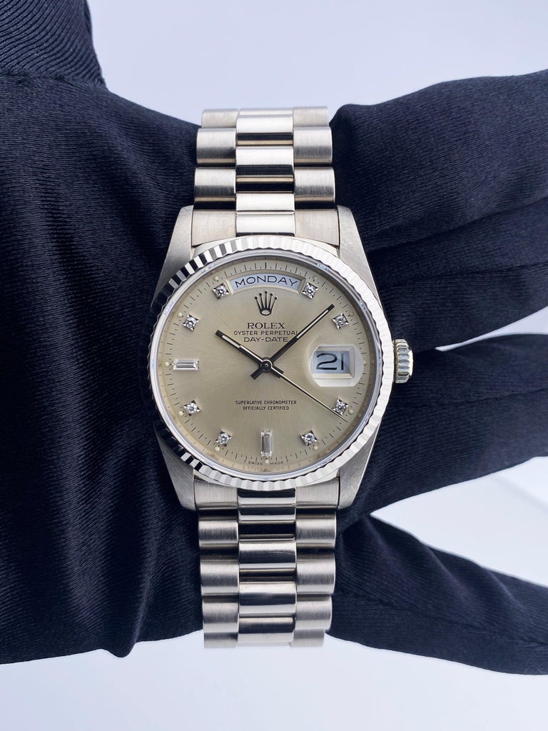 Rolex 18239 18K White Gold Diamond Dial W/Service Card For Sale at 1stDibs