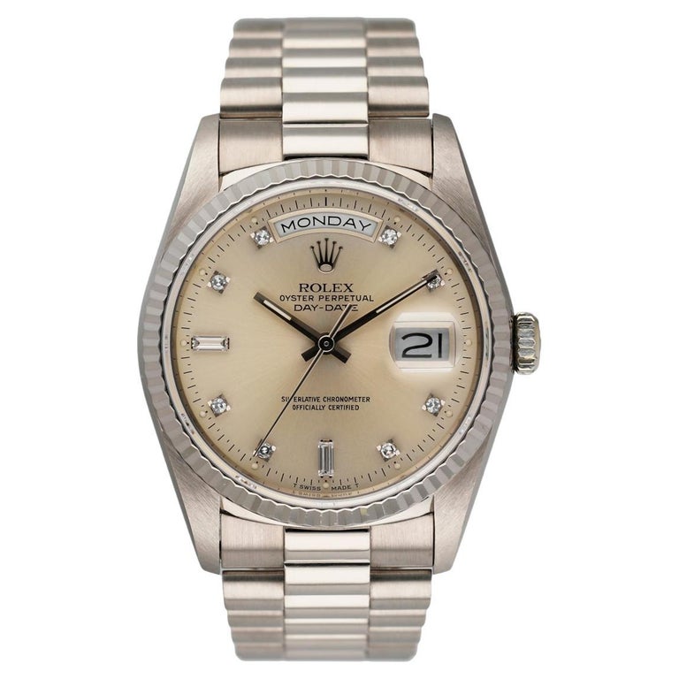 Rolex 18239 18K White Gold Diamond Dial W/Service Card For Sale at 1stDibs