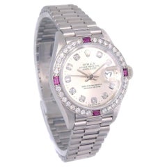 ROLEX 18K White Gold Ruby Diamond Oyster Perpetual Datejust Women's ...