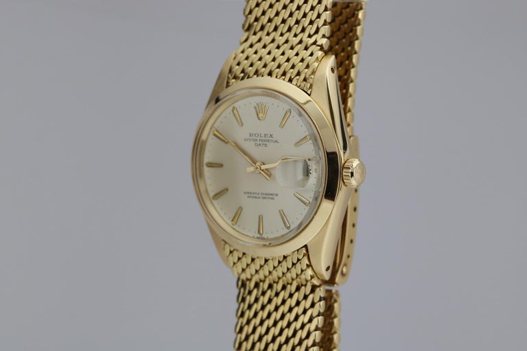 Rolex 18 Karat Yellow Gold Date Ref 1500 On Rolex Gold Mesh Bracelet