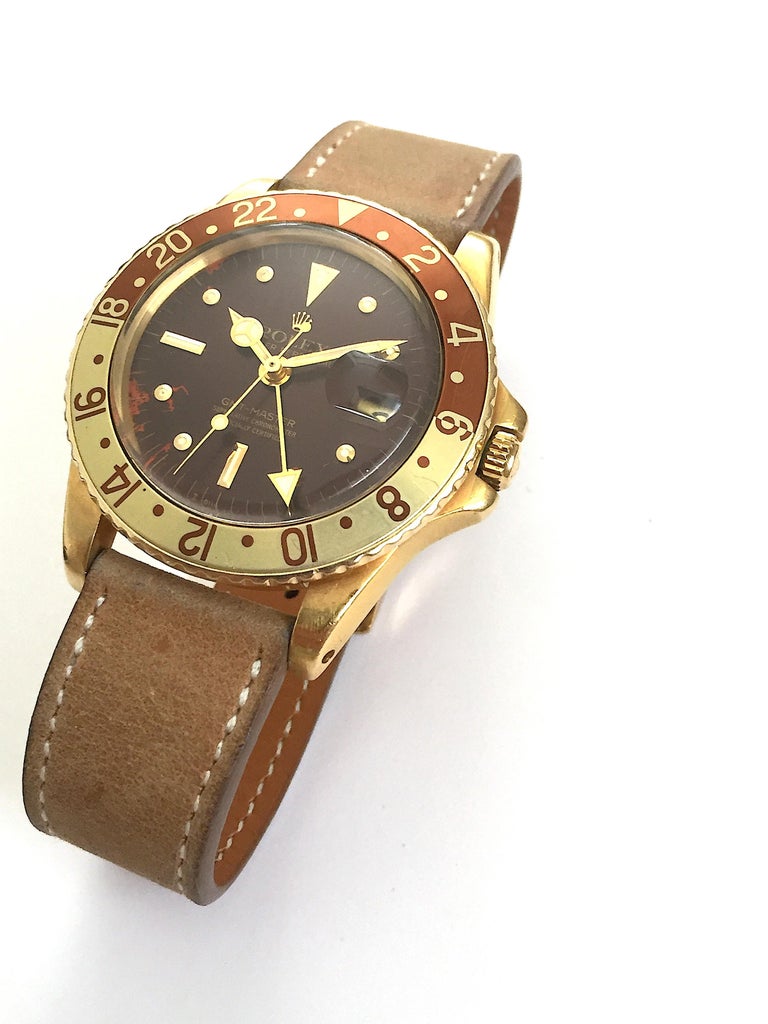 Rolex 18K Yellow Gold GMT Master Root Beer Watch, 1970s at 1stDibs