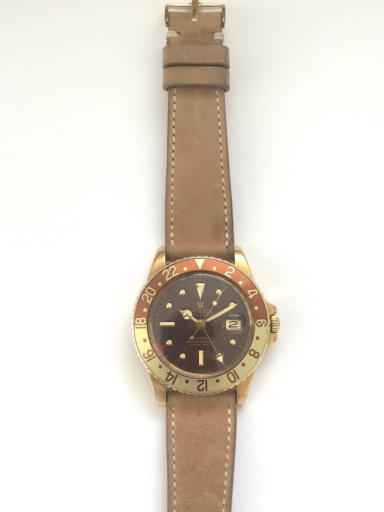Rolex 18K Yellow Gold GMT Master Root Beer Watch, 1970s at 1stDibs