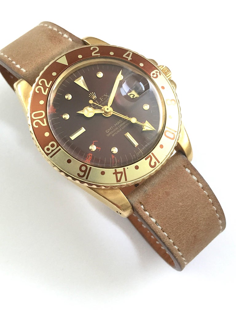 Rolex 18K Yellow Gold GMT Master Root Beer Watch, 1970s at 1stDibs