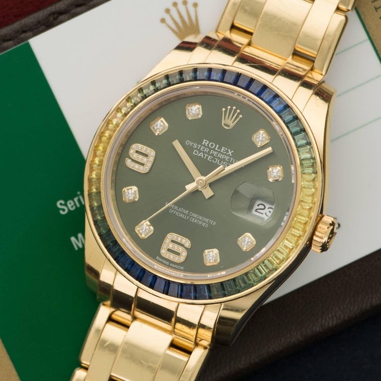 Rolex Yellow Gold Multicolor Sapphire Datejust Masterpiece Wristwatch ...