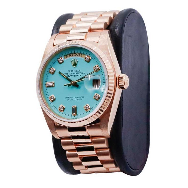 Rolex 18Kt. Gold Day/Date President with Custom Made Diamond Dial Box ...