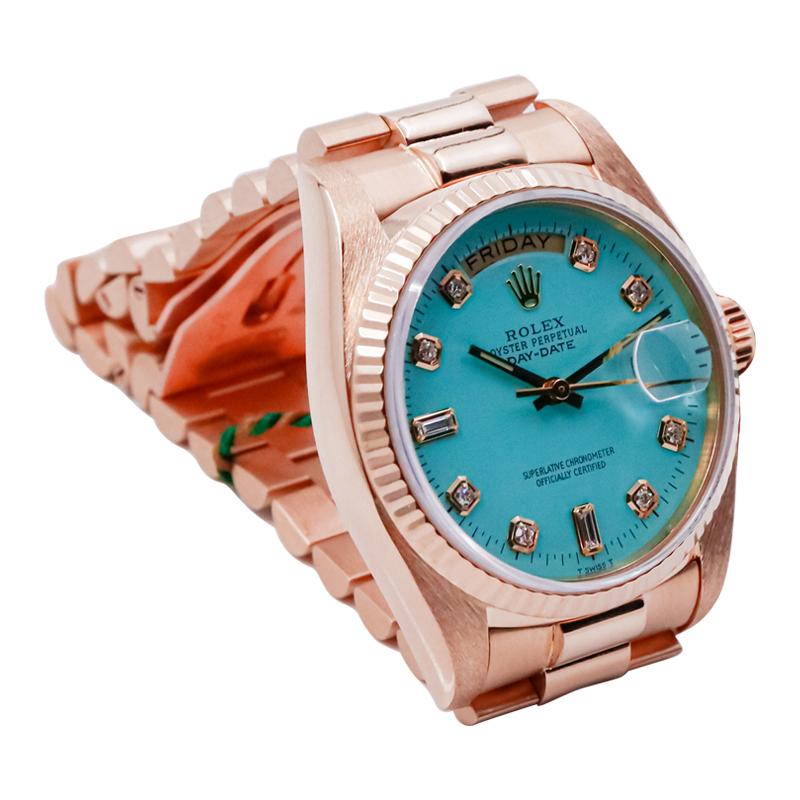 Rolex 18Kt. Gold Day/Date President with Custom Made Diamond Dial Box ...