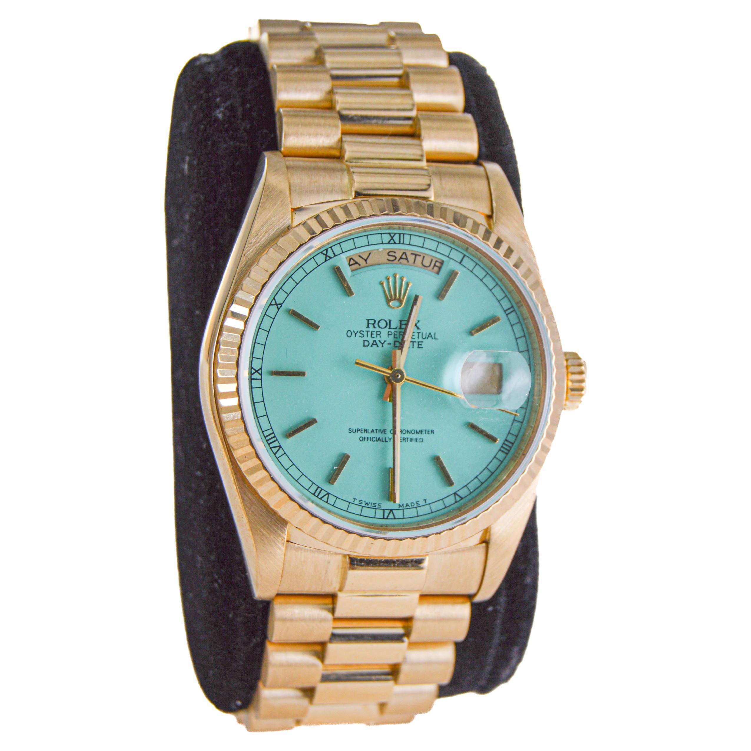 Rolex 18 Karat, Gold President with Custom Tiffany Blue Dial, 1980's ...