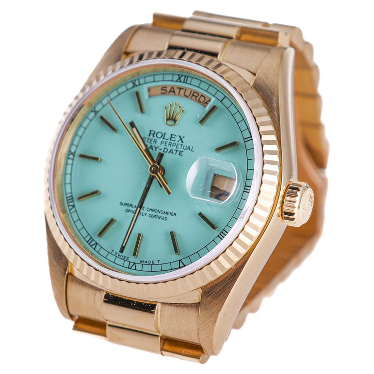 Rolex 18 Karat, Gold President with Custom Tiffany Blue Dial, 1987 For ...