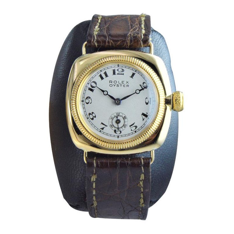 Rolex 18 Karat Yellow Gold Early Oyster Cushion Shape, circa 1920s For ...