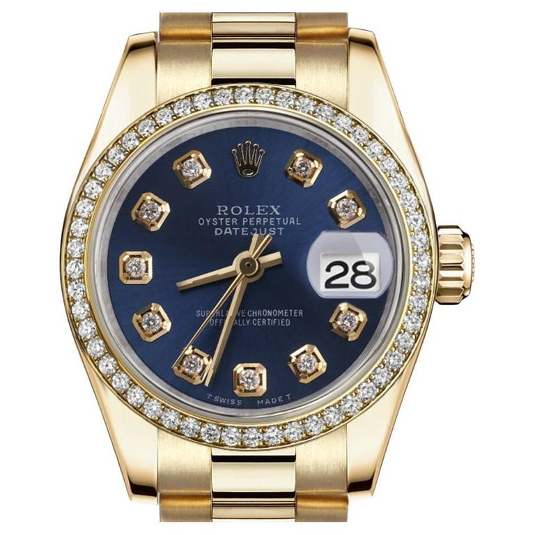 Rolex Datejust 18kt Gold Blue Color Dial with Diamond Accent Diamond ...