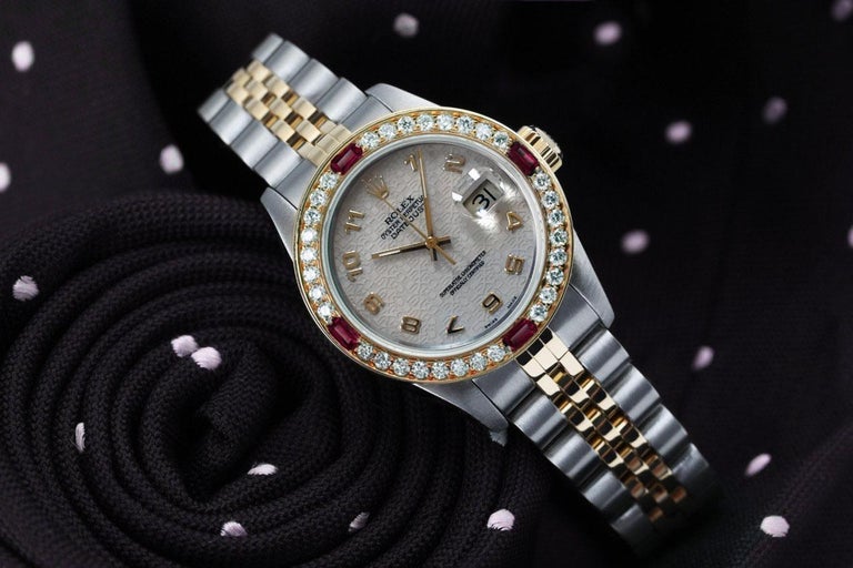 Rolex Datejust Diamond/Ruby Bezel Two Tone Watch For Sale at 1stDibs