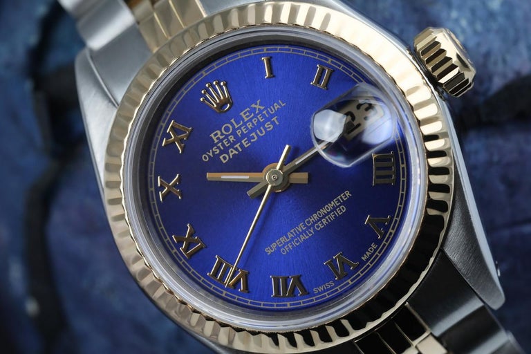 Rolex 26mm Datejust Two Tone Blue Colour Custom Roman Numeral Watch ...