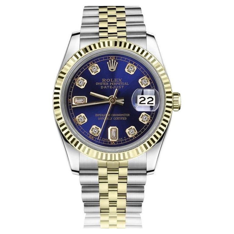 Rolex Datejust 69173 Two Tone Blue Color Dial with Baguette Diamond ...
