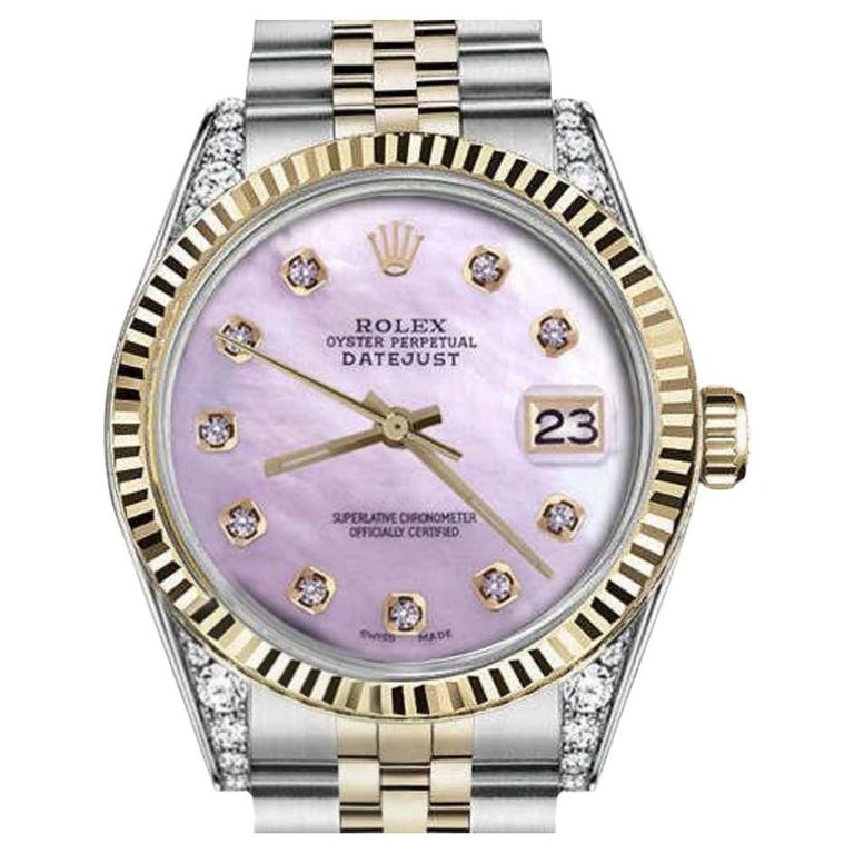Rolex Datejust Two Tone Fluted Bezel With Diamond Lugs Pink MOP Dial ...