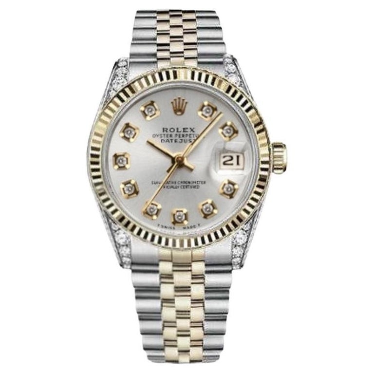 Rolex 26mm Datejust Two Tone Fluted Bezel With Diamond Lugs Silver ...
