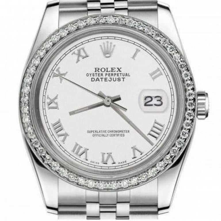 Rolex Datejust With custom Diamond bezel SS White Color Roman Numeral ...
