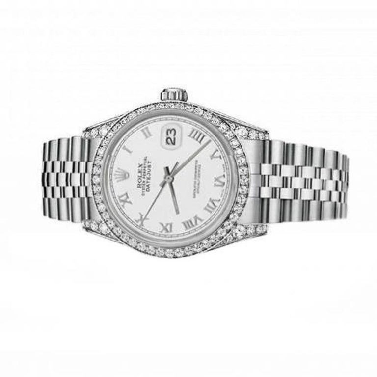 Rolex Datejust with Custom Diamond Bezel SS White Colour Roman Numeral ...