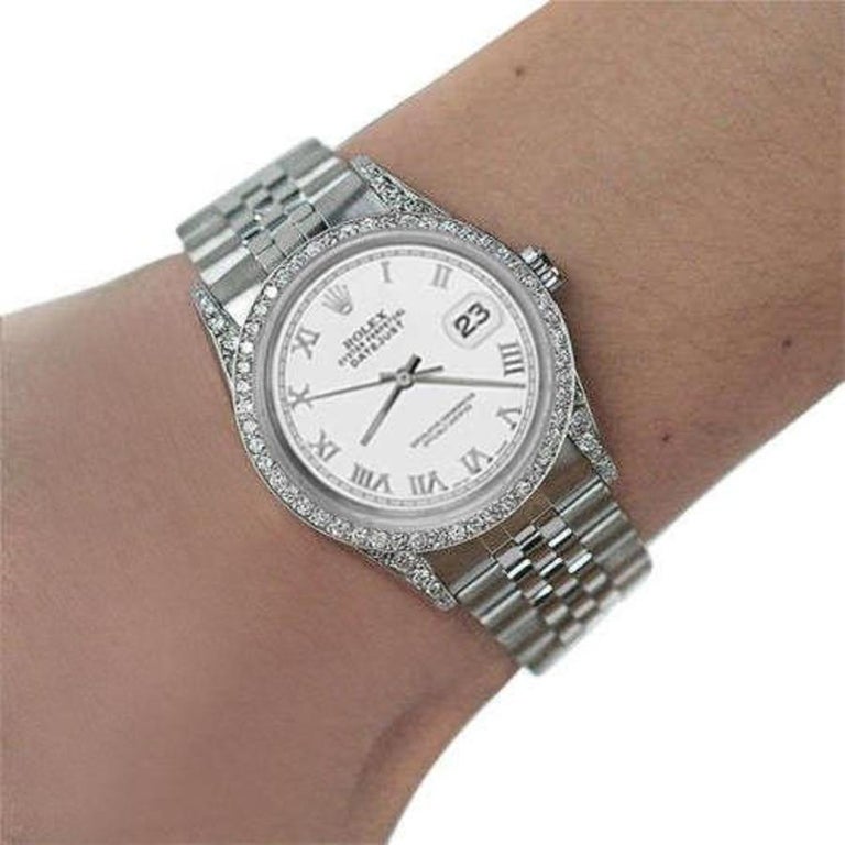 Rolex Datejust with Custom Diamond Bezel SS White Colour Roman Numeral ...