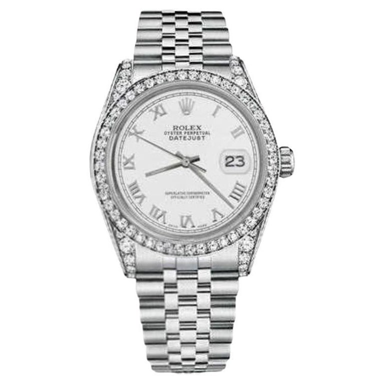 Rolex Datejust with Custom Diamond Bezel SS White Color Roman Numeral ...