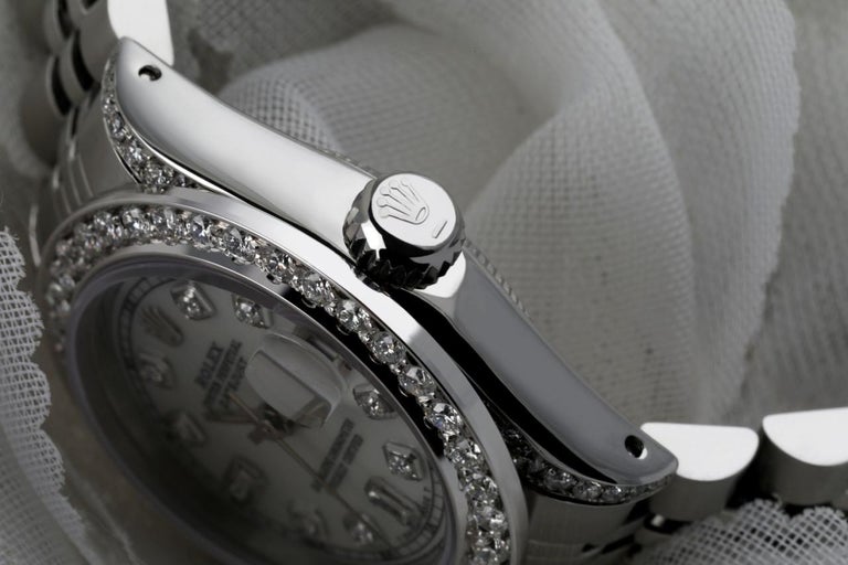 Rolex Datejust With custom Diamond bezel White MOP Mother Of Pearl Dial ...