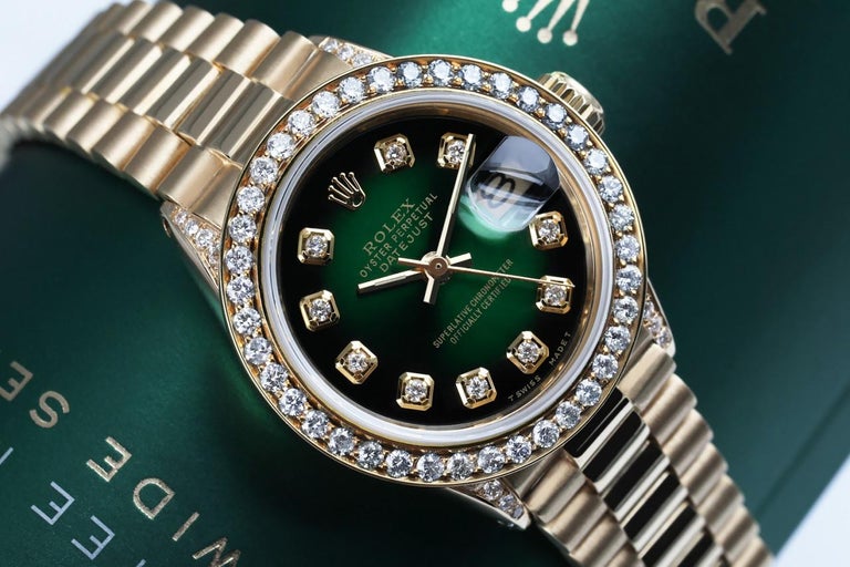 Rolex Presidential 18kt Gold Green Diamond Dial Bezel and Lugs 6917 For ...
