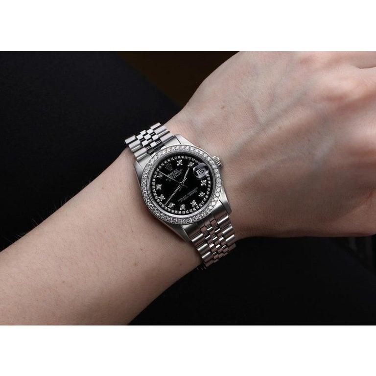 Rolex Datejust 68274 Custom Diamond Bezel Black Colour String Diamond ...