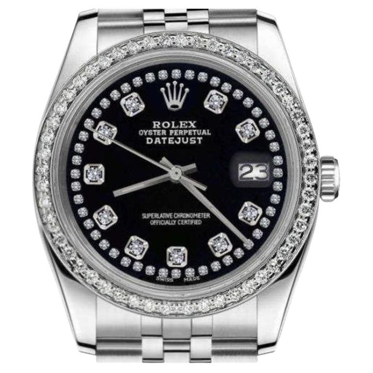 Rolex Datejust 68274 Custom Diamond Bezel Black Colour String Diamond ...