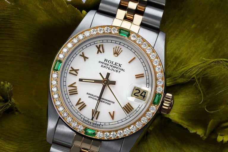 Rolex Datejust Diamond Bezel with Emeralds White Roman Dial Two Tone ...