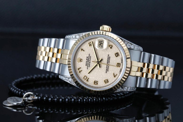 Rolex Datejust 68274 Fluted Bezel Diamond Lugs Cream Colour Dial 2 Tone ...