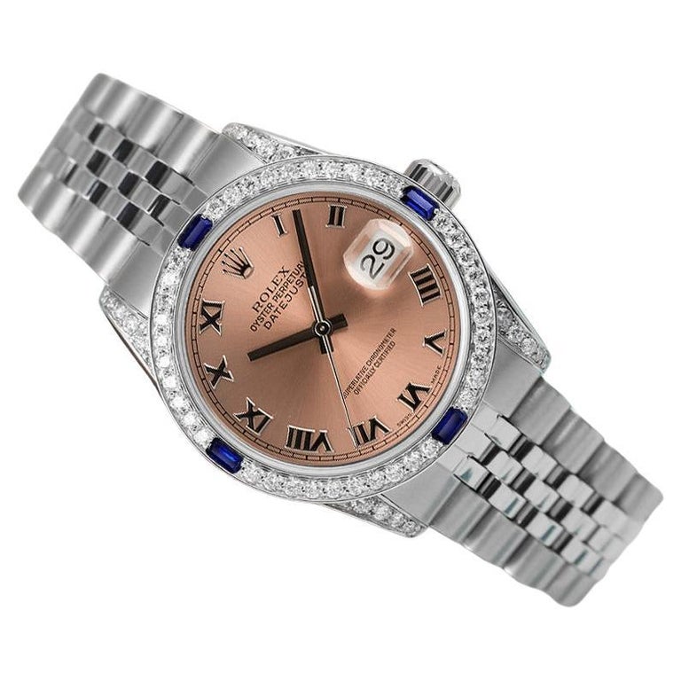 Rolex Datejust Salmon Roman Dial with Diamonds and Sapphires Stainless ...