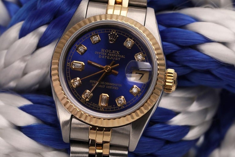 Rolex Datejust Two Tone Blue Color Dial with Baguette Diamond Accent ...