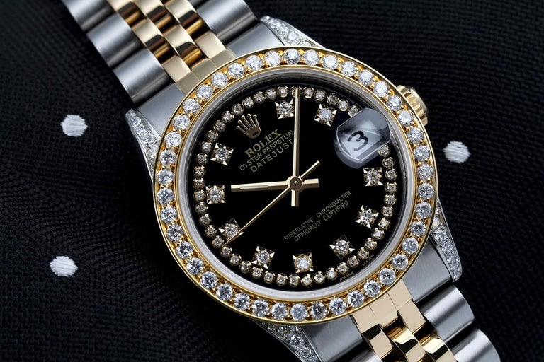 Rolex Datejust Two Tone Diamond Bezel and Lugs Black Colour String ...