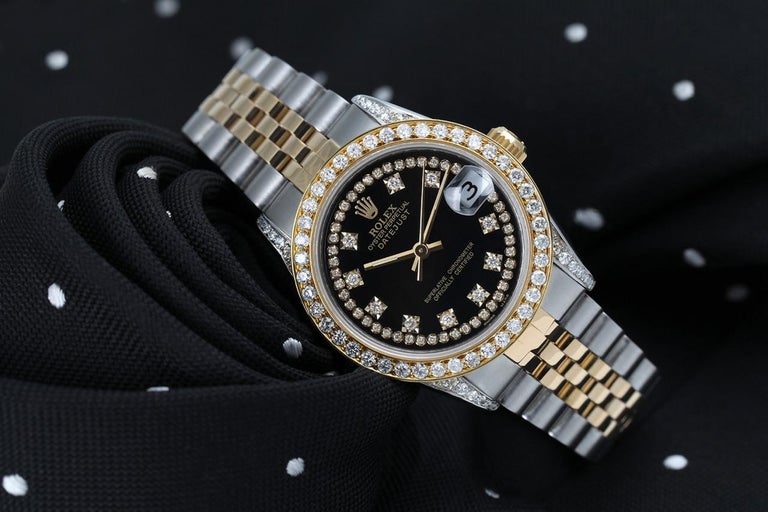 Rolex Datejust Two Tone Diamond Bezel and Lugs Black Color String ...
